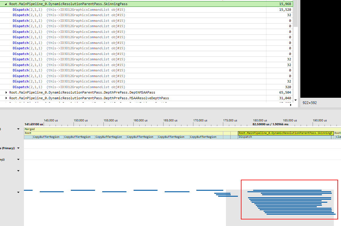 Bug Report: Dispatch(x, y, z) calls work serially with no overlap in GPU for skinning pass ...