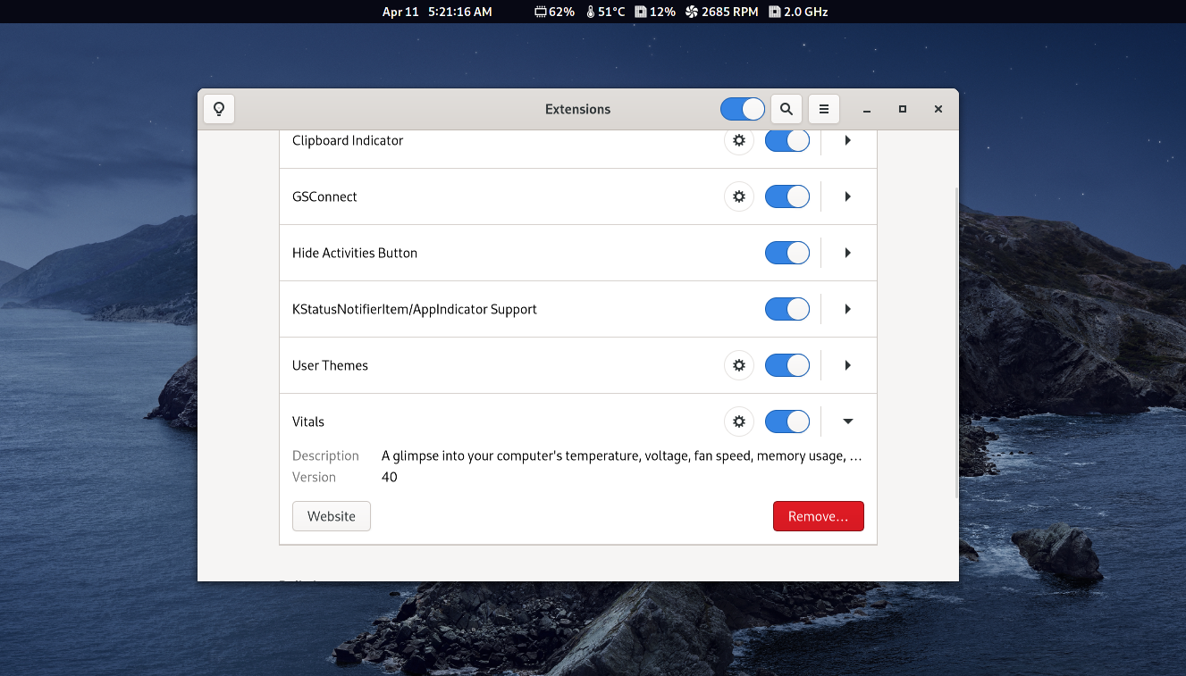 Gnome Shell 40 support · Issue #186 · corecoding/Vitals · GitHub