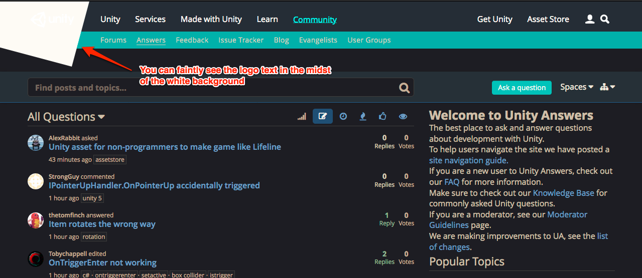 Unity Answers has a messed up logo · Issue #560 · darkreader/darkreader · GitHub