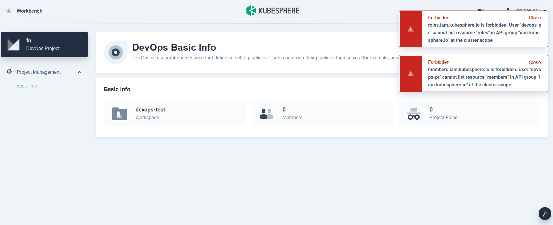 error when user entered the devops project as a role with empty permissions · Issue #1070 ...