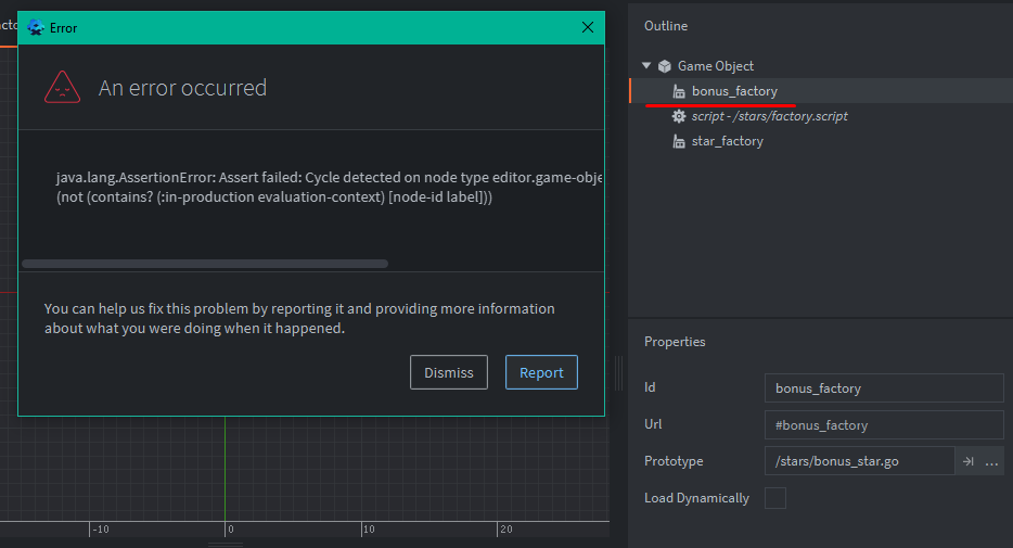 Side scroller tutorial Error at adding the bonus_factory · Issue #6130 · defold/defold · GitHub