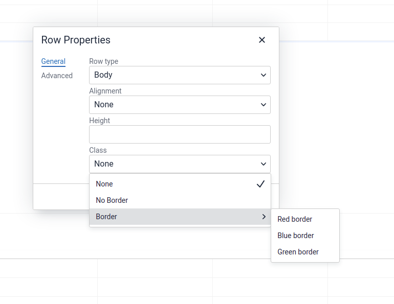 Add Custom Classes In Table Properties Like Striped Table No Border Only Bottom Border In 3268