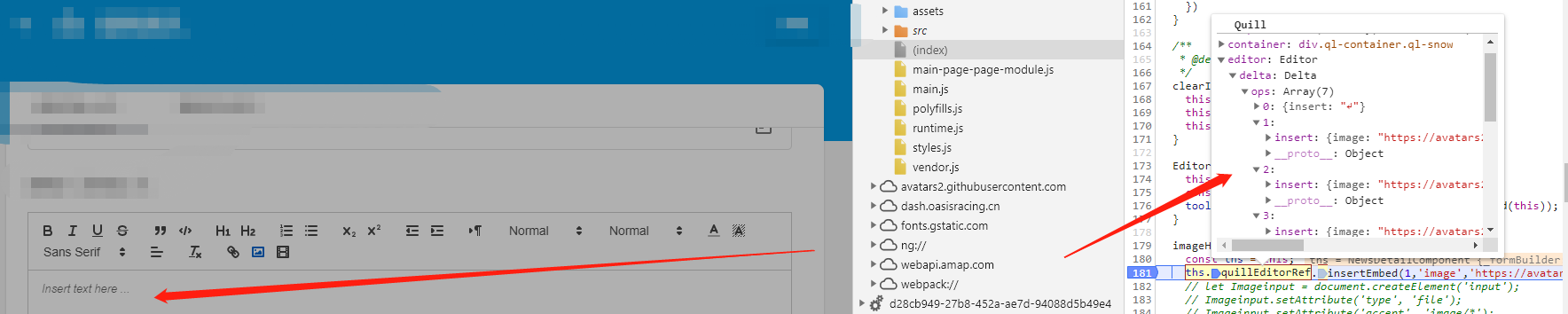 On ngx-quill toolbar. addHandler ('image', this. imageHandler. bind (this)); insertEmbed custom ...
