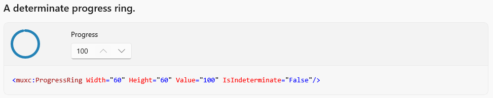 Determinate Progress Ring shows the same result when "Value" property ...