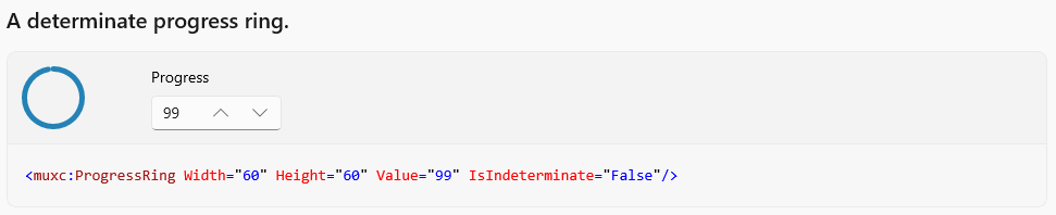 Determinate Progress Ring shows the same result when "Value" property setted to 99 and 100 ...
