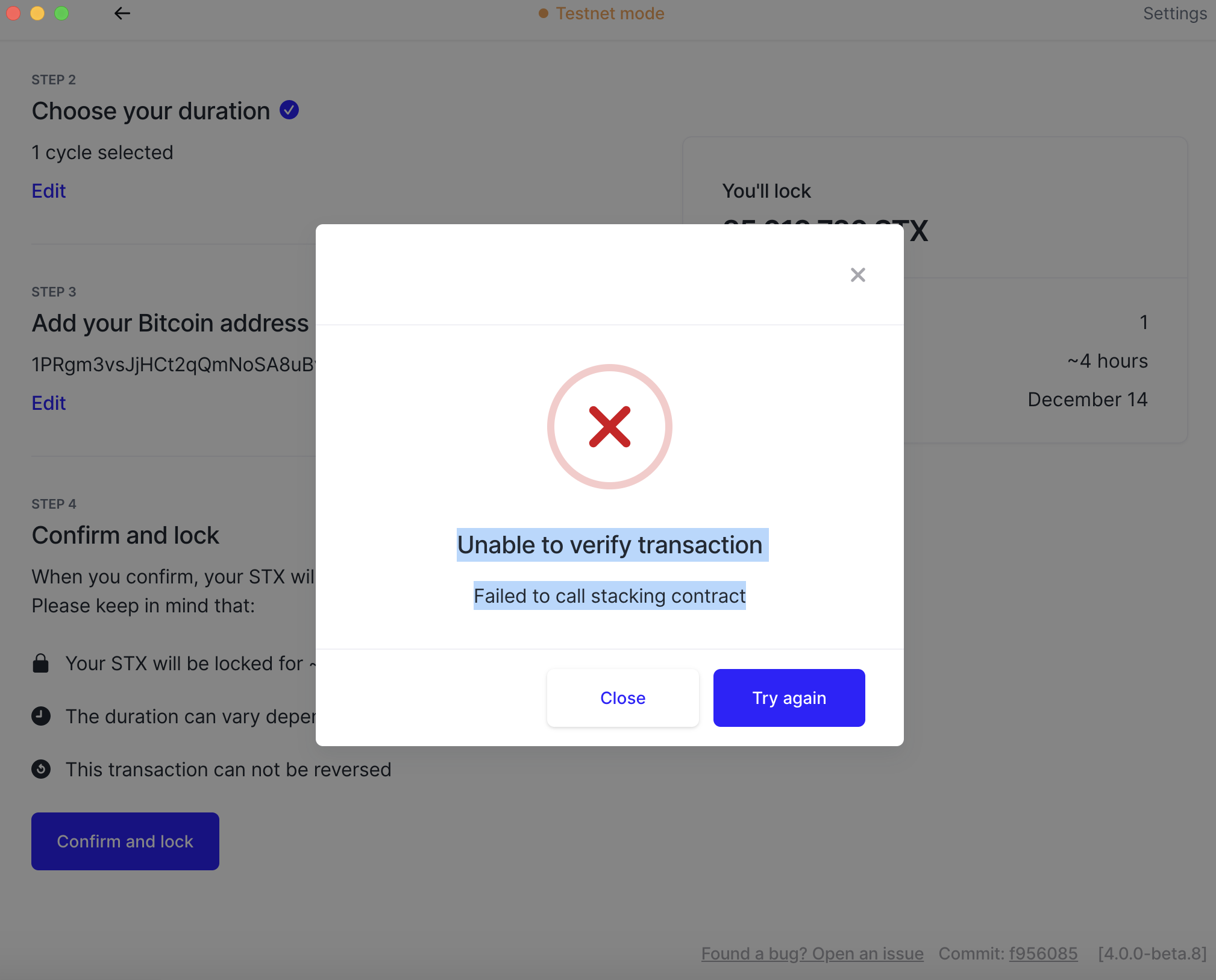 ERROR: Unable to verify transaction Failed to call stacking contract · Issue #412 · leather-io ...