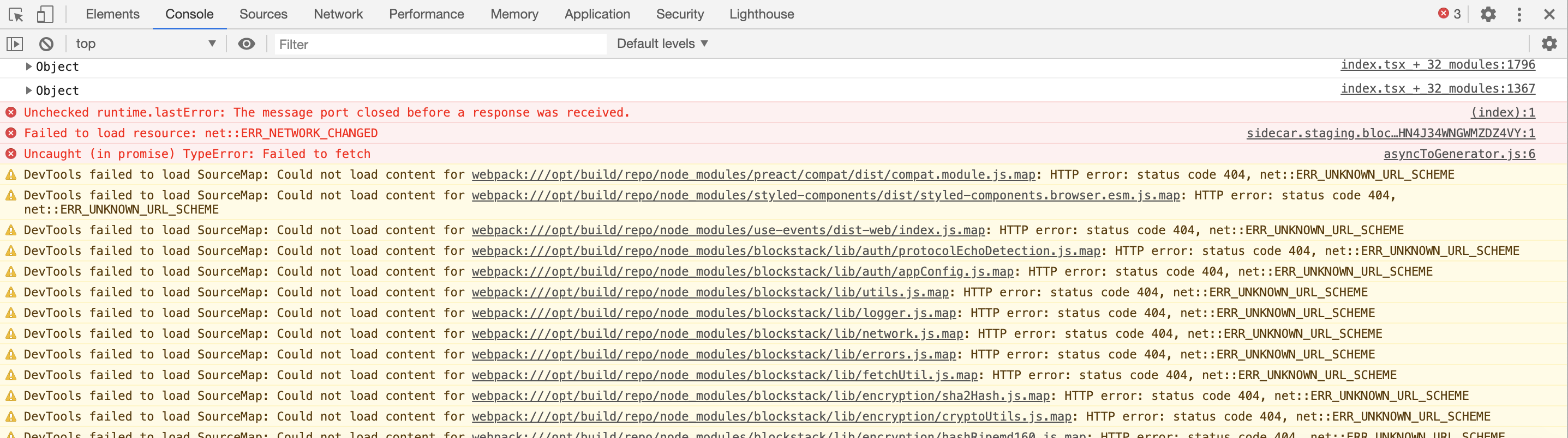 Failed to load resource: net::ERR_NETWORK_CHANGED asyncToGenerator.js - Transaction is still ...
