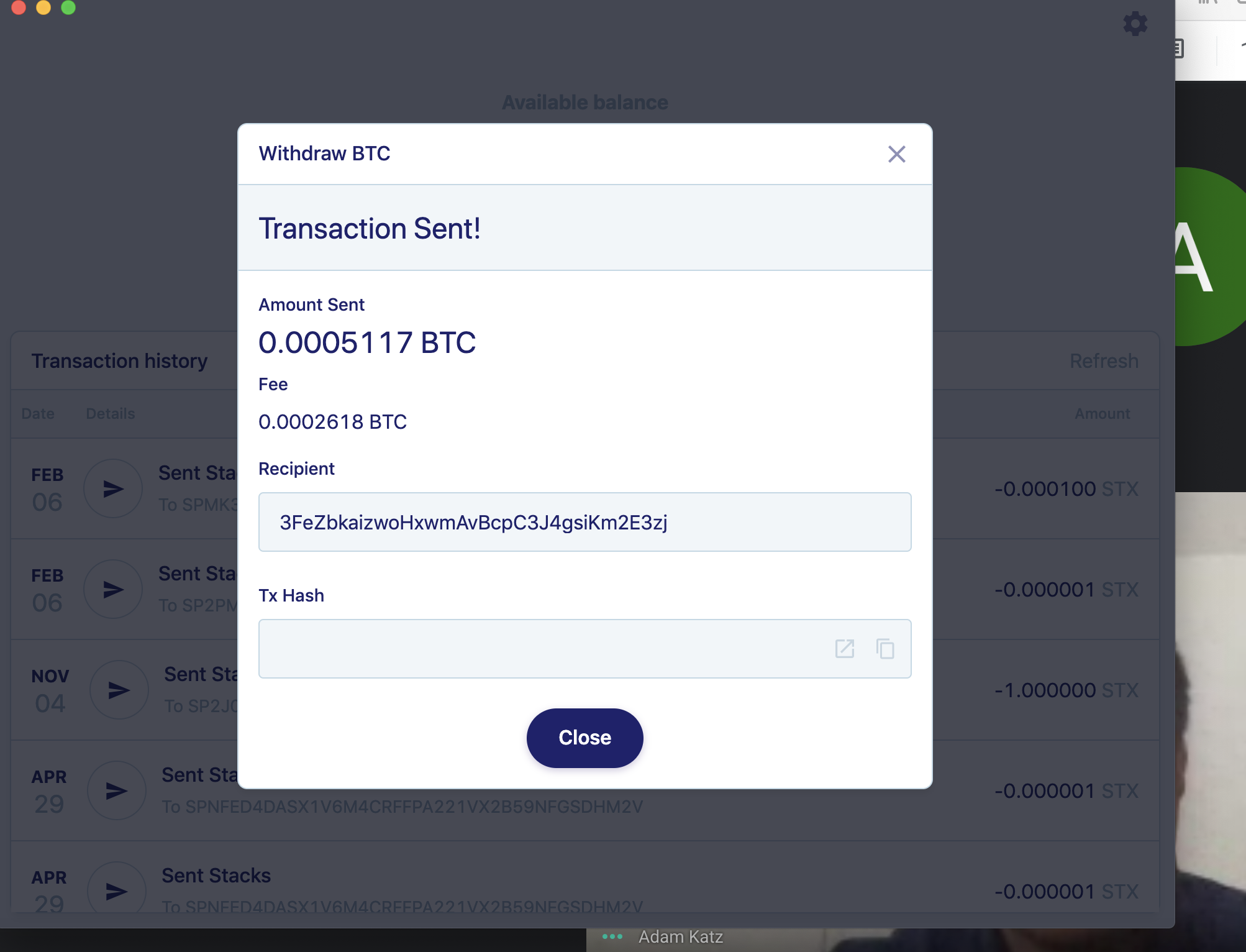 When sending the BTC out of the wallet with a Ledger, the transaction ...