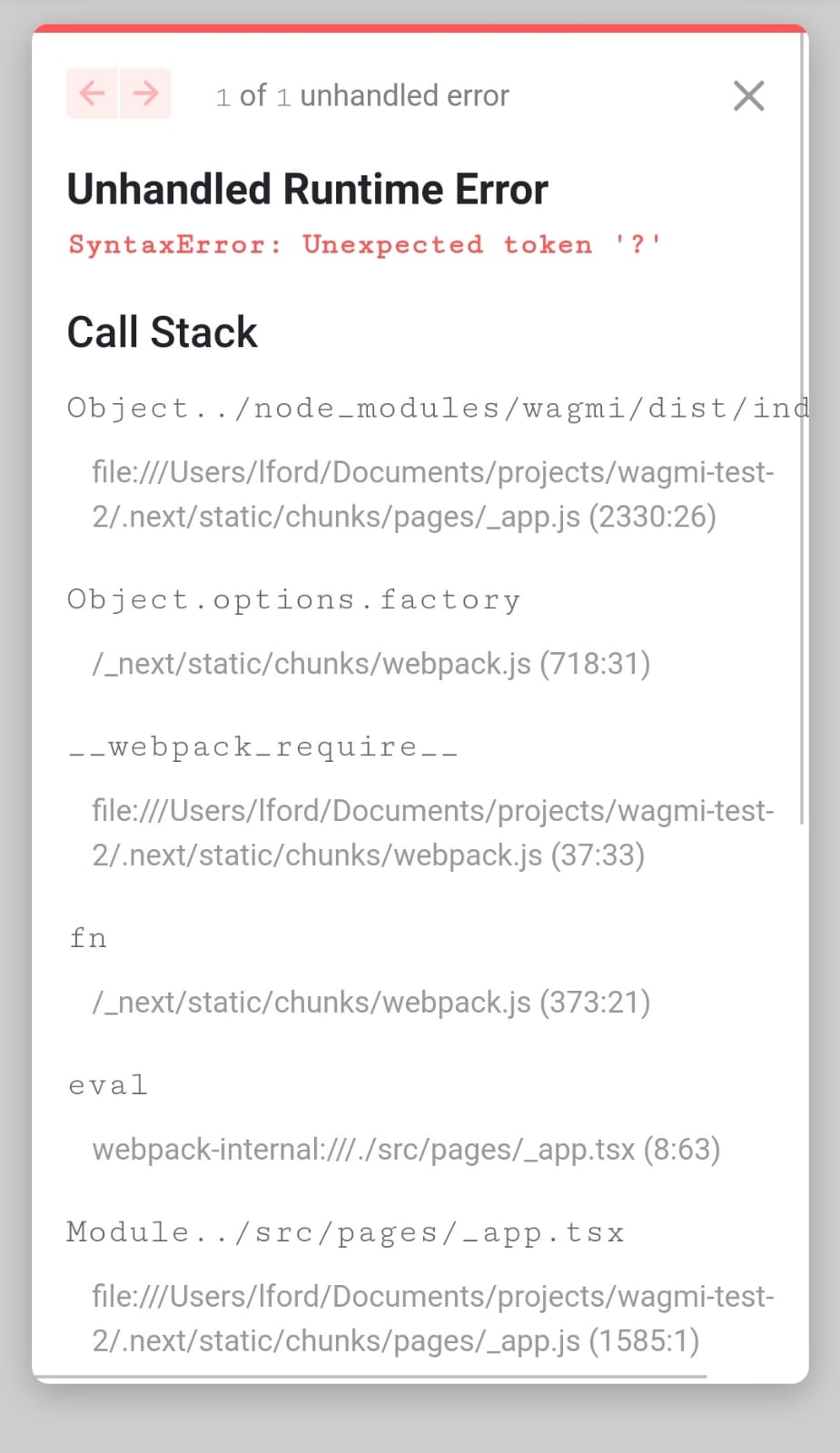 bug: SyntaxError: Unexpected token '?' in NextJS mobile browser · Issue #1356 · wevm/wagmi · GitHub
