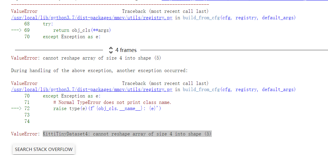 KittiTinyDataset4 Cannot Reshape Array Of Size 2 Into Shape 4