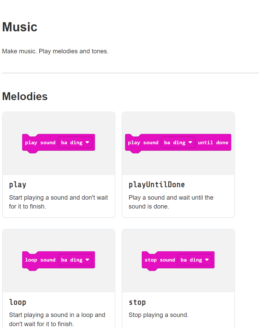 Music docs are not updated with the new functionality · Issue #5775 · microsoft/pxt-arcade · GitHub