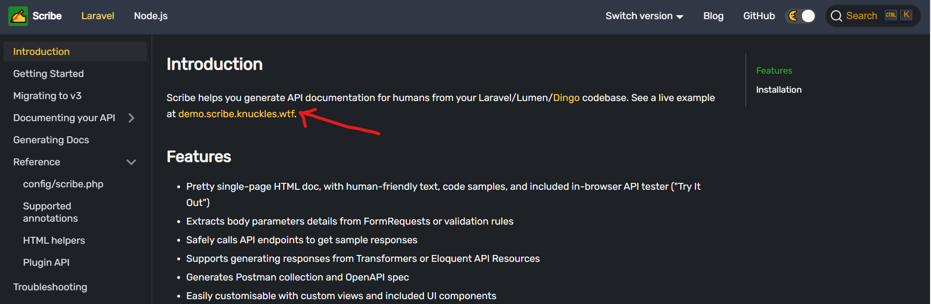 Demo link is not found, 404 · Issue #261 · knuckleswtf/scribe · GitHub