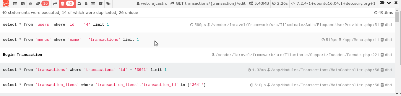 Identify Which Queries Are Duplicate · Issue 838 · Barryvdhlaravel Debugbar · Github 1429
