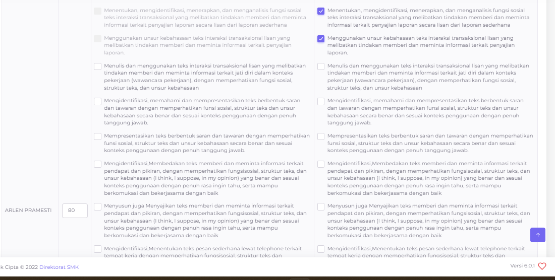 Capaiaan kompetensi muncul semua pada saat input nilai akhir (akan menceklist CP kelas 12 ...