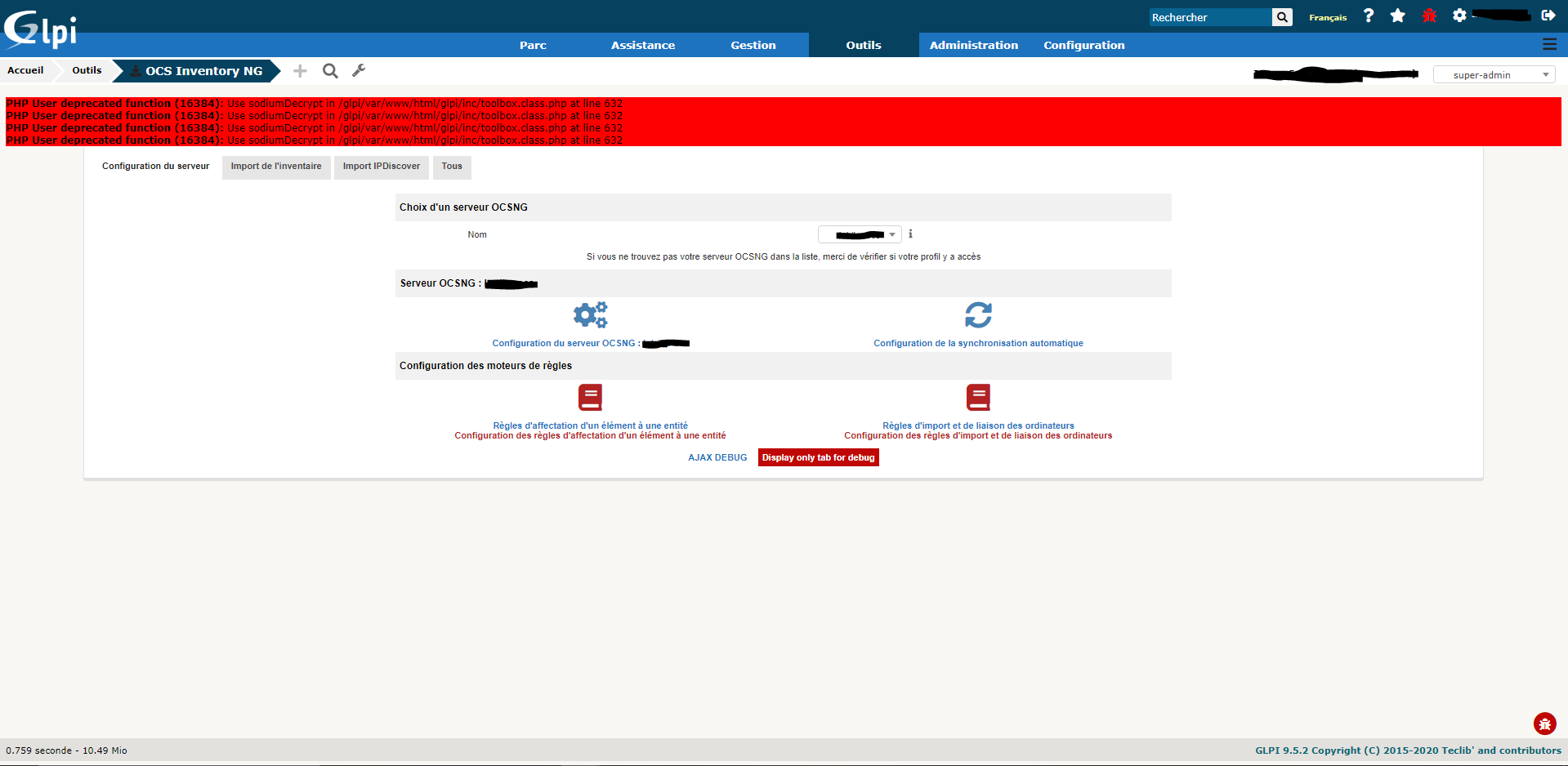 PHP User deprecated function (16384): Use sodiumDecrypt in /glpi/var/www/html/glpi/inc/toolbox ...