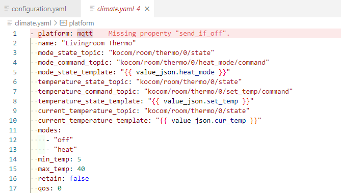 yaml editor showing 'Missing property "send_if_off"' message · Issue ...