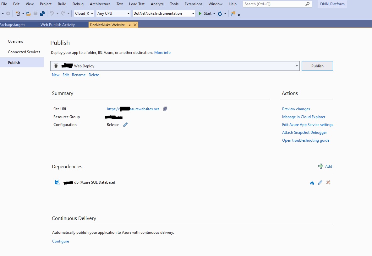 VS2019 Azure webapp Publish errors on BuildScripts\Package.Targets DDRMenu & CoreMessaging ...