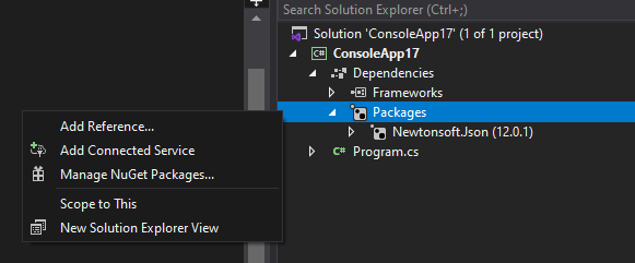 Packages node lost its 'Manage NuGet Packages...' · Issue #9449 · NuGet/Home · GitHub