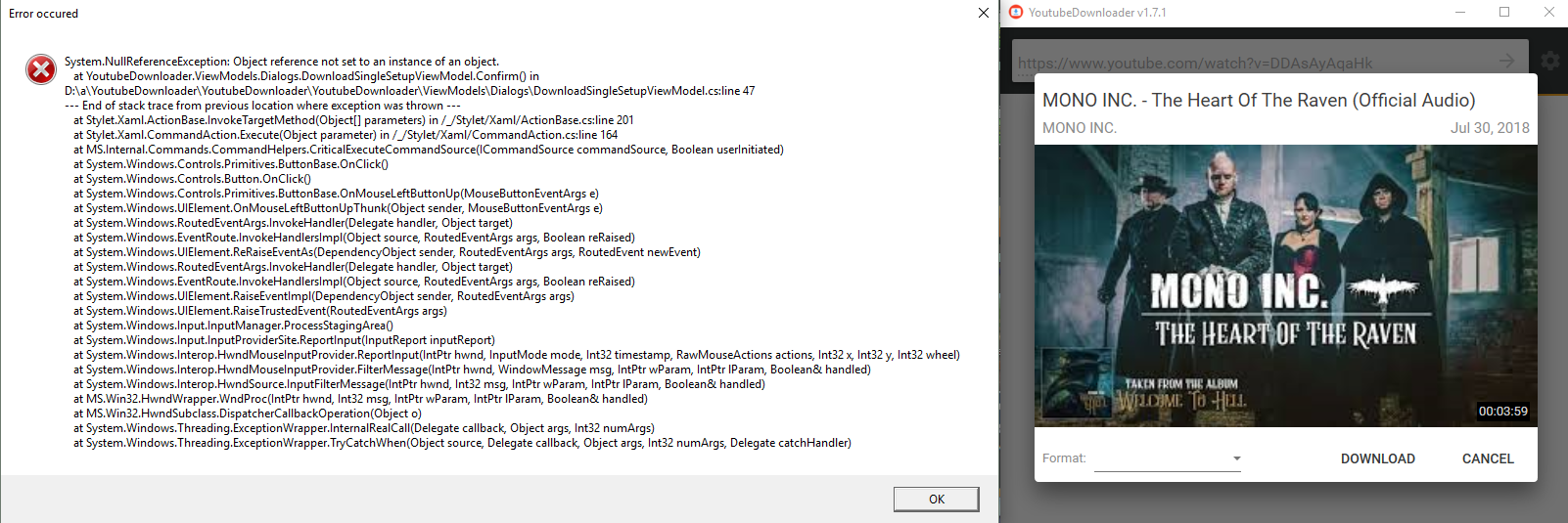 System.NullReferenceException · Issue #77 · Tyrrrz/YoutubeDownloader · GitHub
