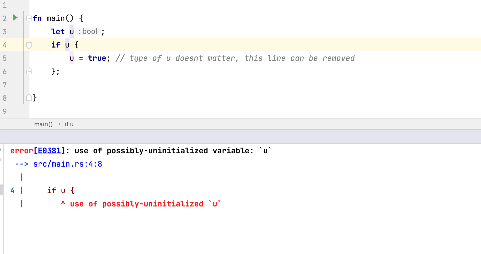 Detect E0381 (use of possibly-uninitialized variable) does not work · Issue #8569 · intellij ...