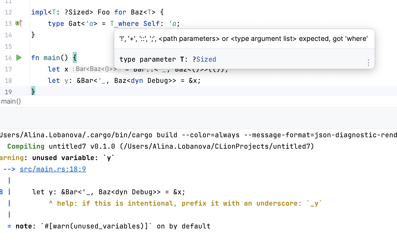 False positive unexpected `where` · Issue #9661 · intellij-rust/intellij-rust · GitHub