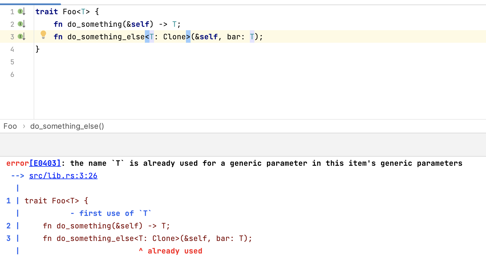 E0403 is not detected then associated item shadows parameters from the containing item · Issue ...