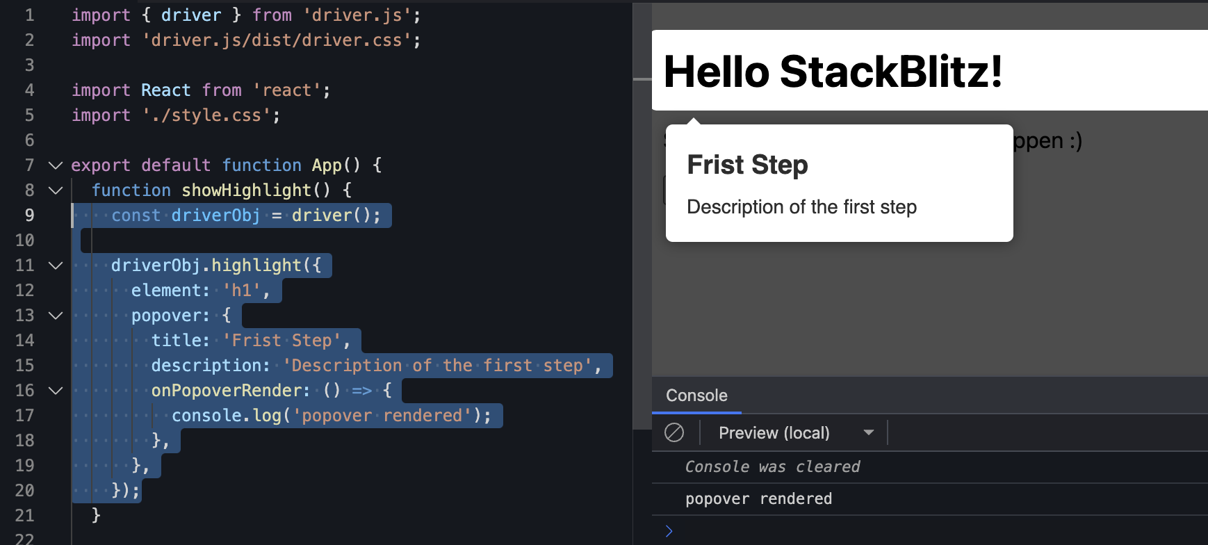 step-wise overriding for onPopoverRender not working · Issue #388 · kamranahmedse/driver.js · GitHub