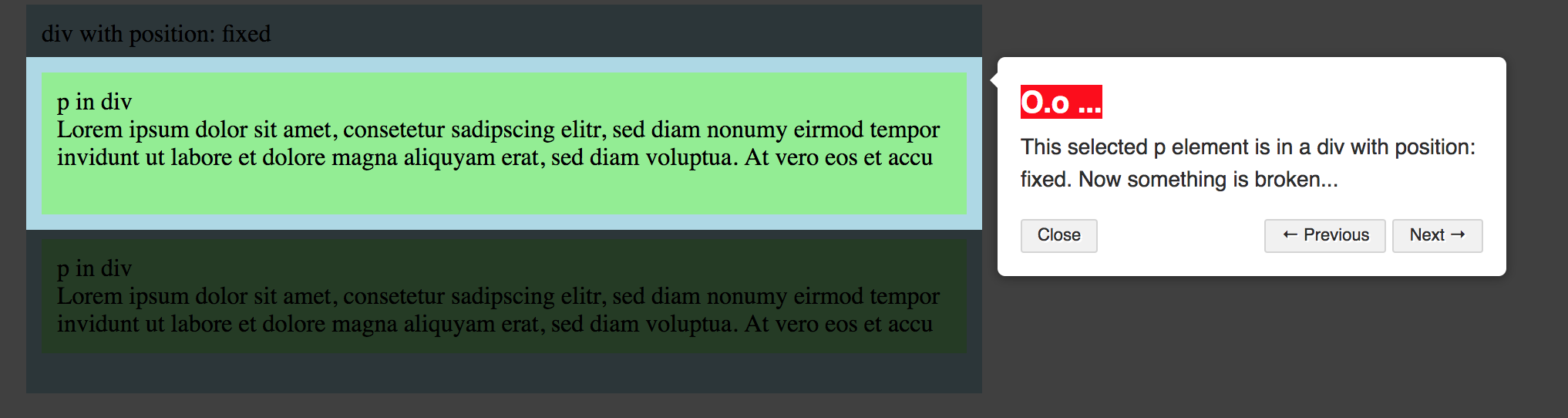 Overlay: highlighted-element and stage-element: z-index in container with fixed position · Issue ...