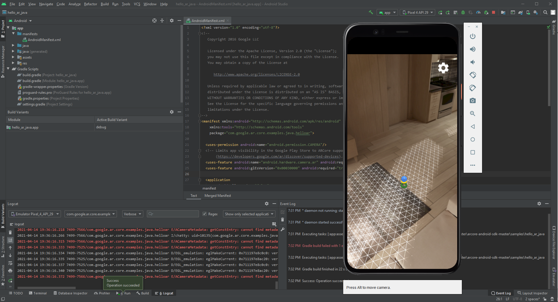 eglChooseConfig failed on Android Emulator using HelloAR · Issue #1220 · google-ar/arcore ...