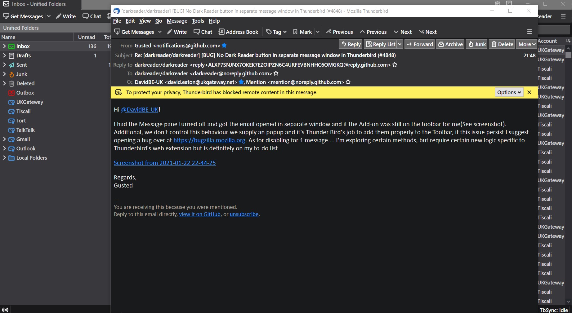 [BUG] No Dark Reader button in separate message window in Thunderbird · Issue #4848 · darkreader ...
