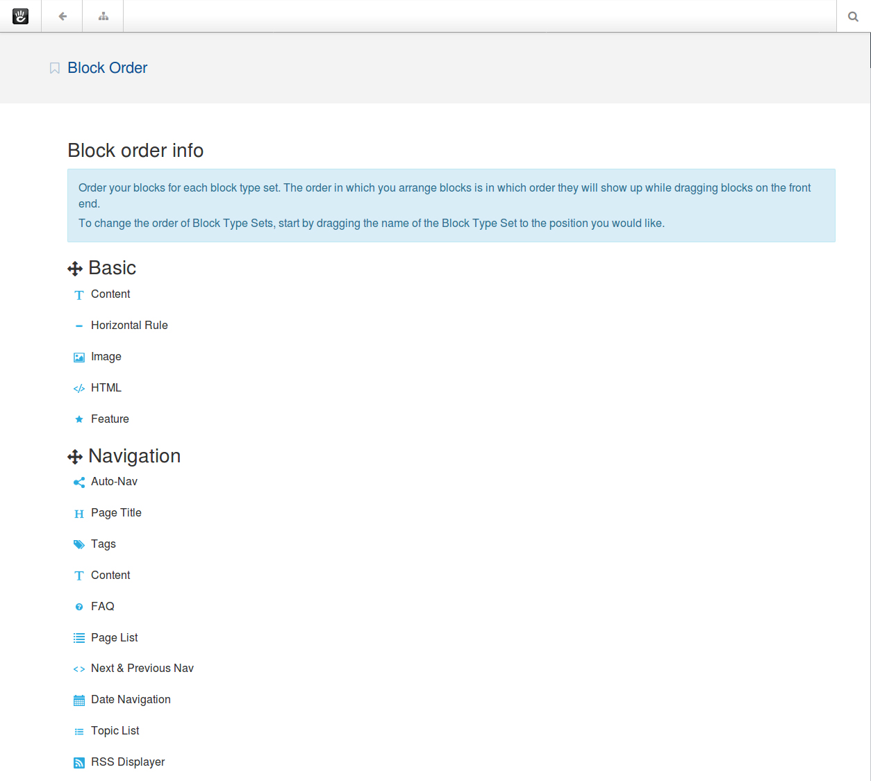 Feature: manually alter Block Type order · Issue #6438 · concretecms/concretecms · GitHub