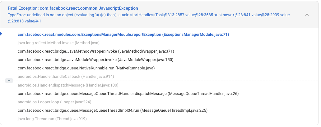 Fix com.facebook.react.common.JavascriptException in ExceptionsManagerModule.java line 71 ...