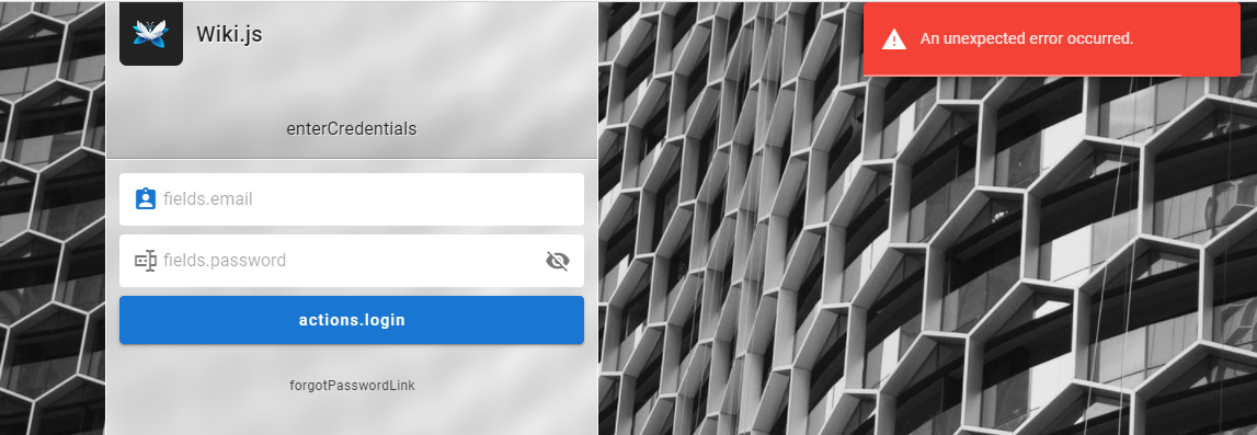 An unexpected error occurred. · Issue #4095 · requarks/wiki · GitHub