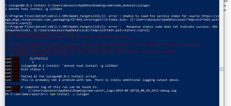 npm install -g luisgen fails · Issue #1059 · microsoft/botbuilder-tools · GitHub