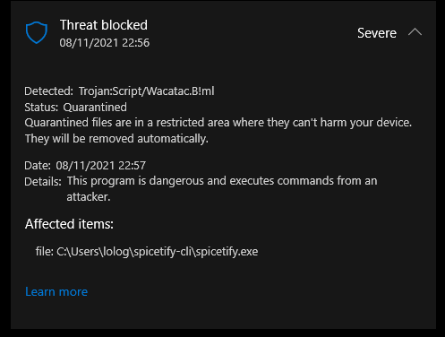 Trojan into spicetify.exe after a spicetify upgrade · Issue #1244 · spicetify/cli · GitHub
