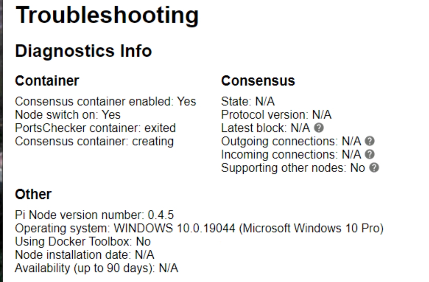 Consensus container constantly cycling creating-absent, failing to ...