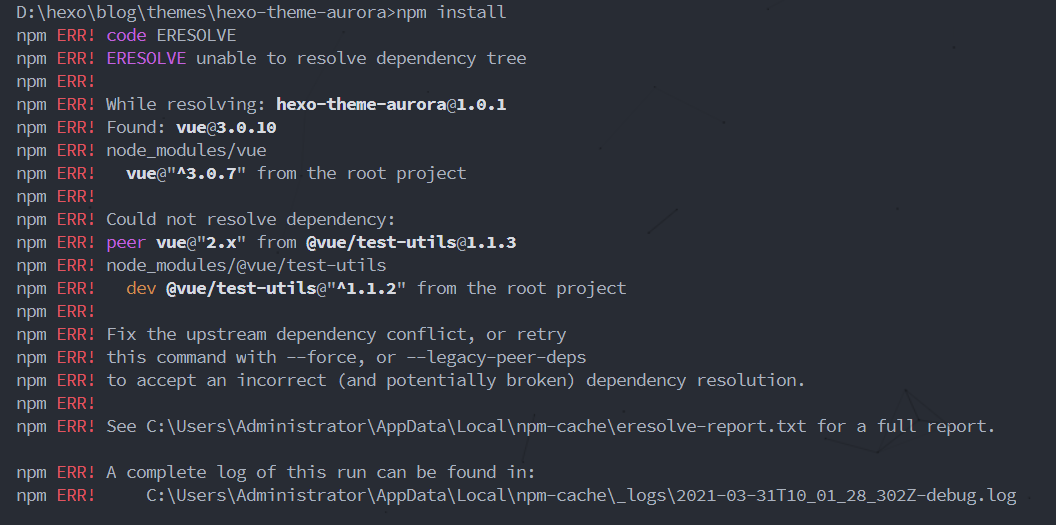npm install with dependency issue. · Issue #10 · auroral-ui/hexo-theme-aurora · GitHub