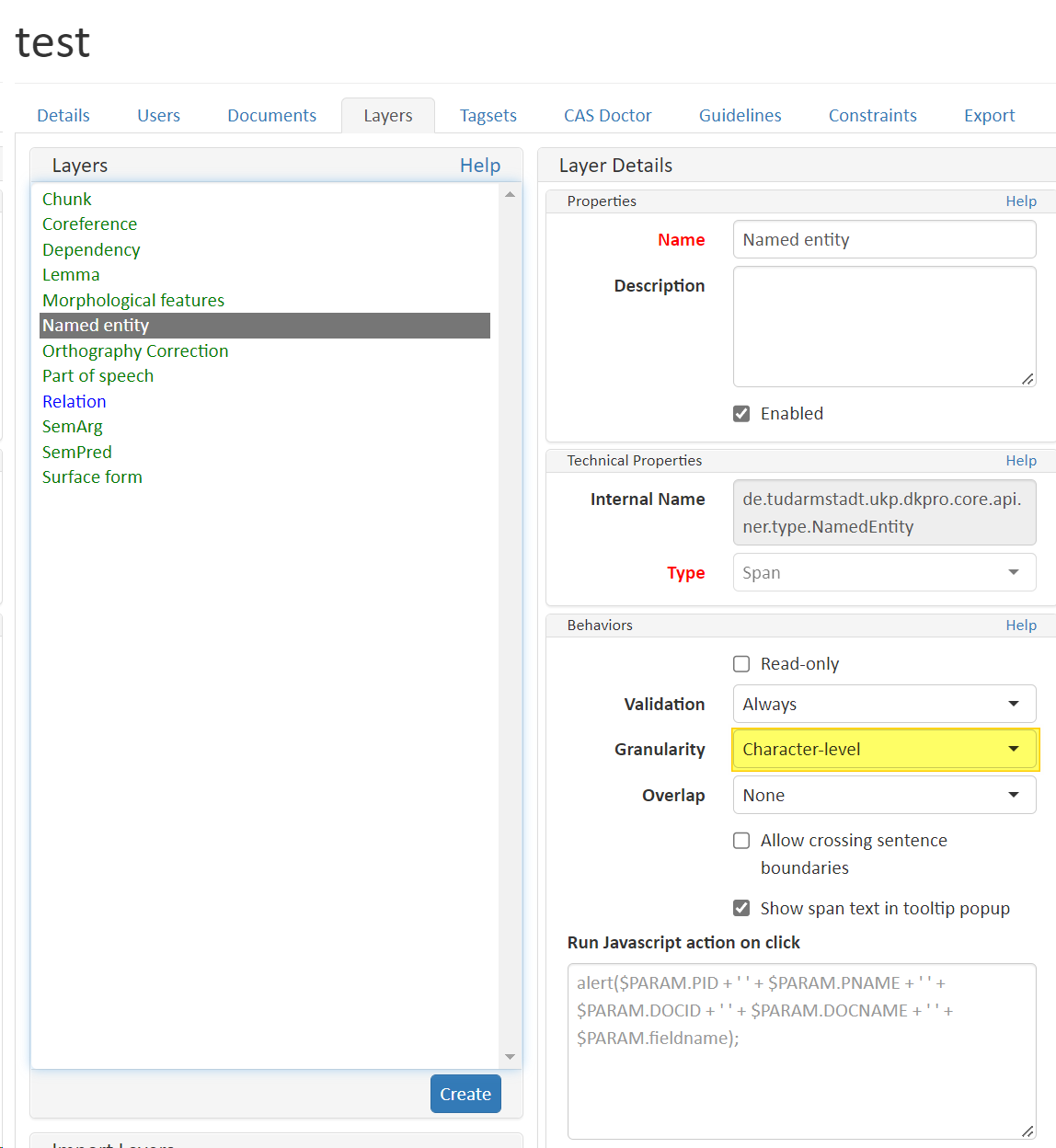 'Project Export failed' happened when the relation between character level 'Named Entities' is ...