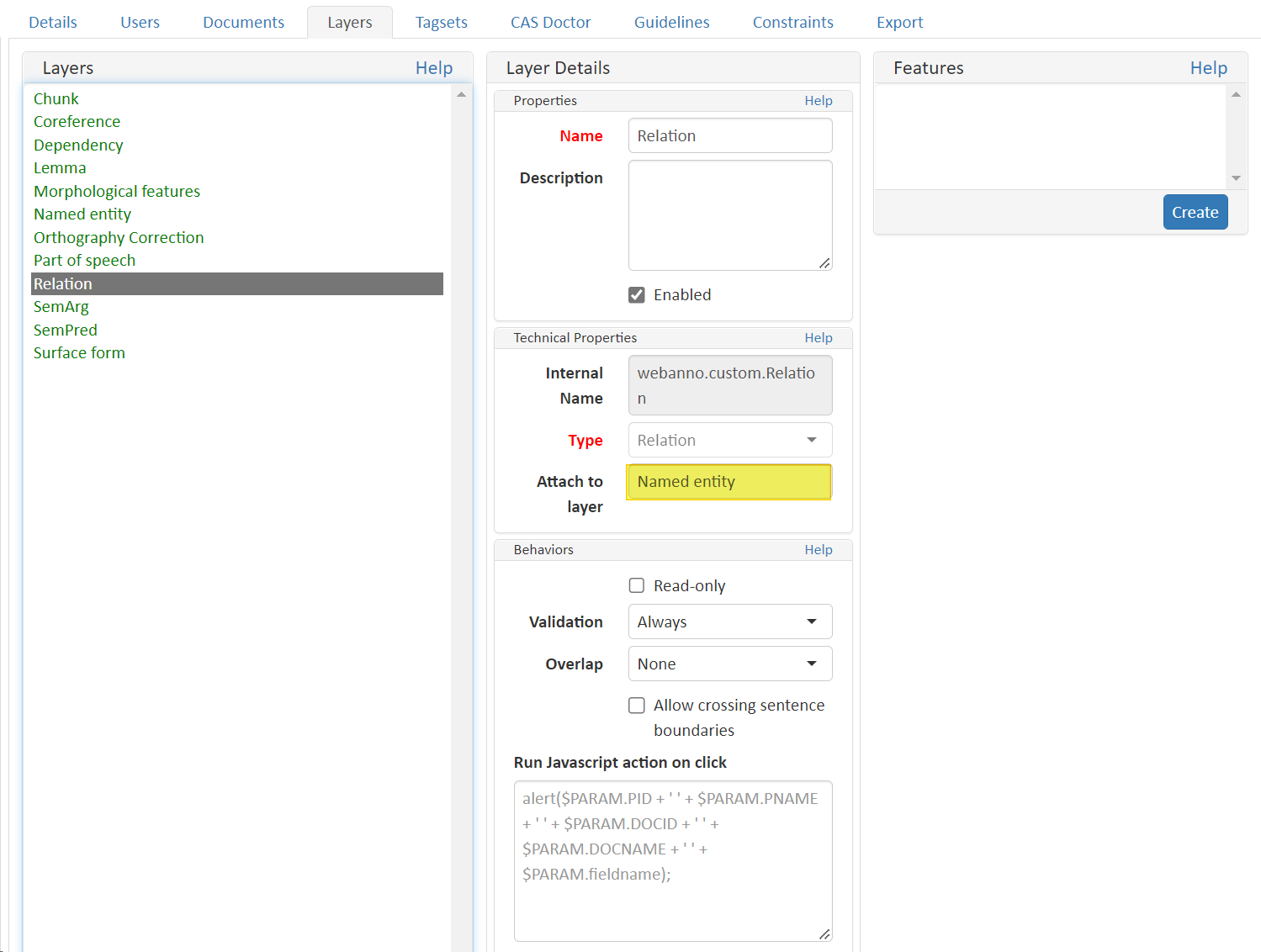 'Project Export failed' happened when the relation between character level 'Named Entities' is ...