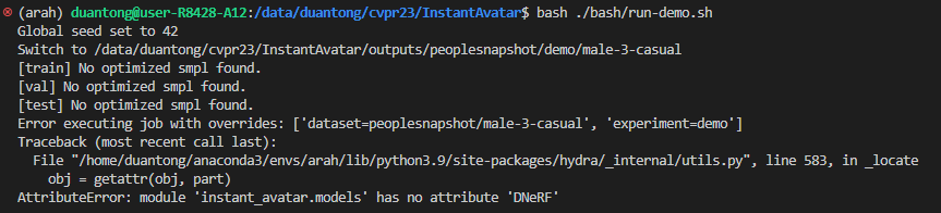 Error locating target 'instant_avatar.models.DNeRF.DNeRFModel' · Issue #1 · tijiang13 ...