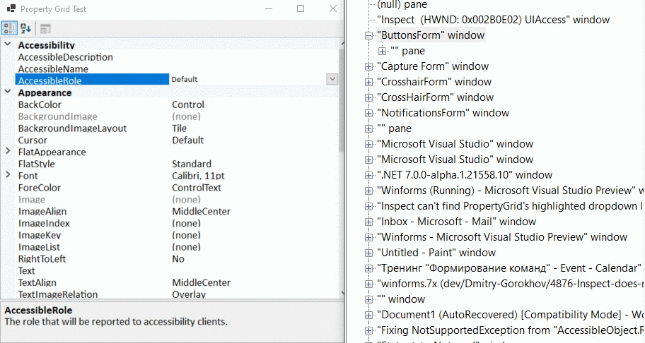 Inspect can't find PropertyGrid's highlighted dropdown list in the accessibility tree · Issue ...