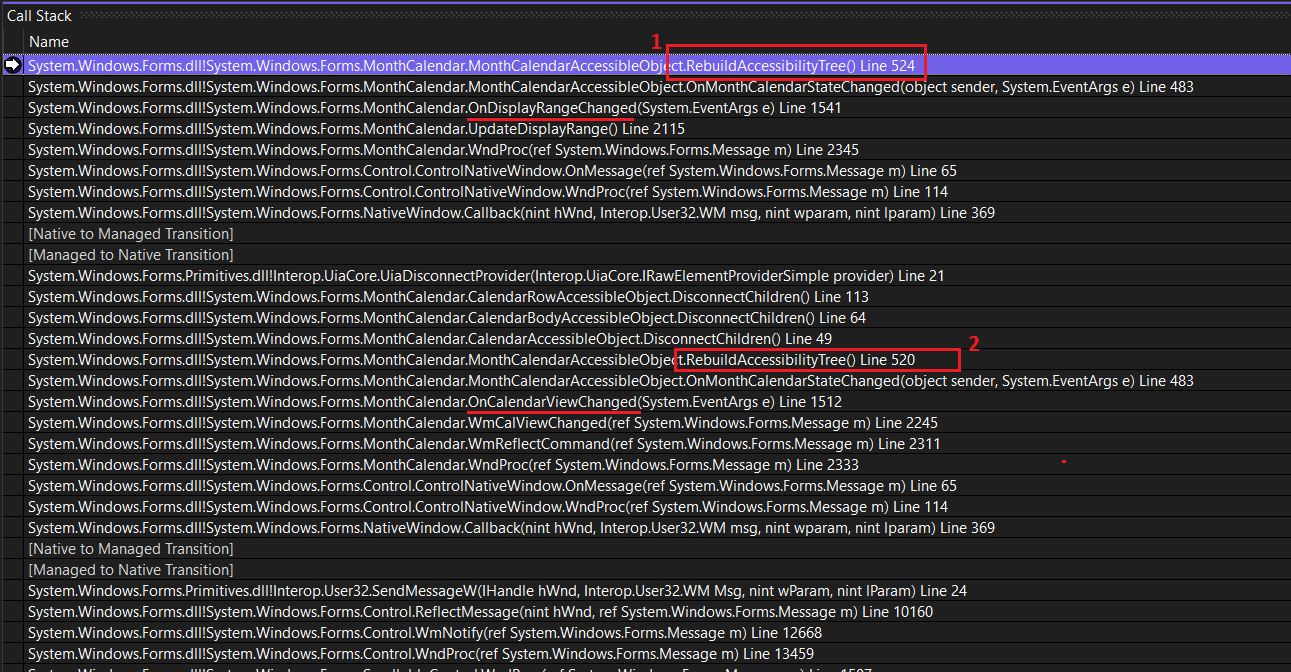 Unhandled exception pops up when using Accessibility tools to focus on date button in ...