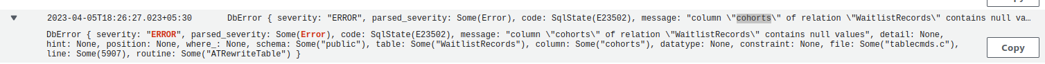 Prisma postgresql migrations error on `column "mycolumn" contains null values` with exiting data ...