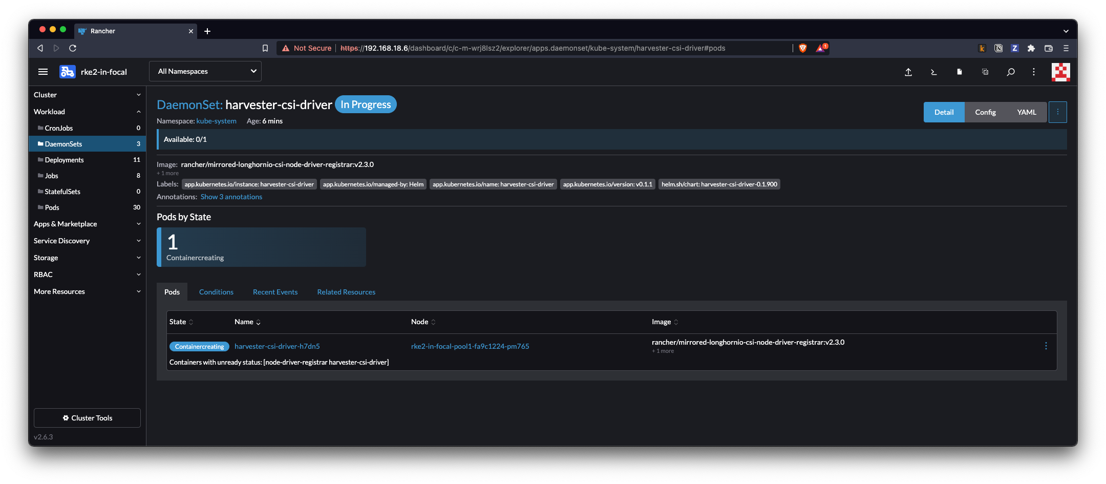 [BUG] harvester-csi-driver pod stuck in creating · Issue #1895 · harvester/harvester · GitHub