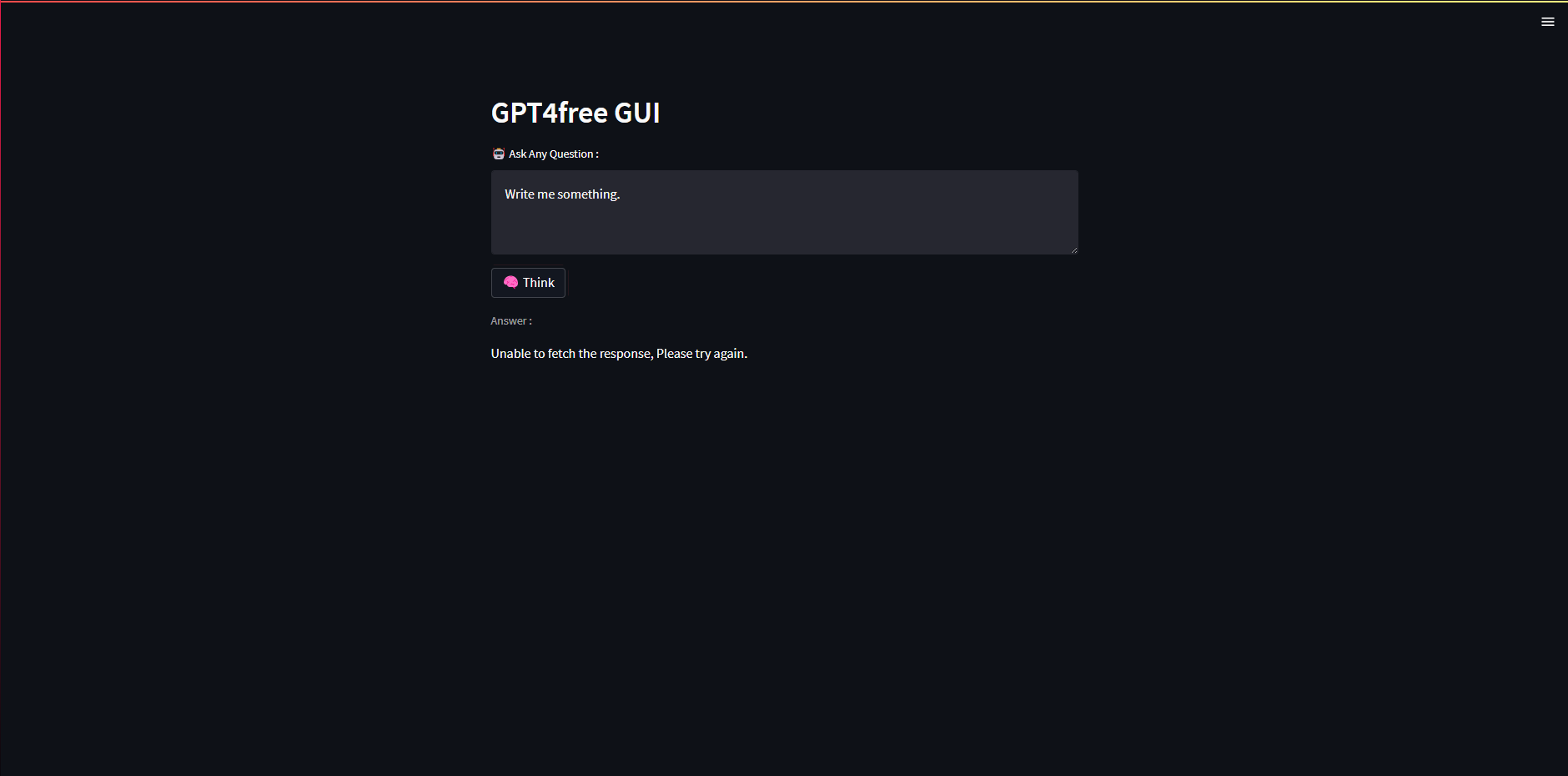 Unable to fetch the response, Please try again. · Issue #433 · xtekky ...
