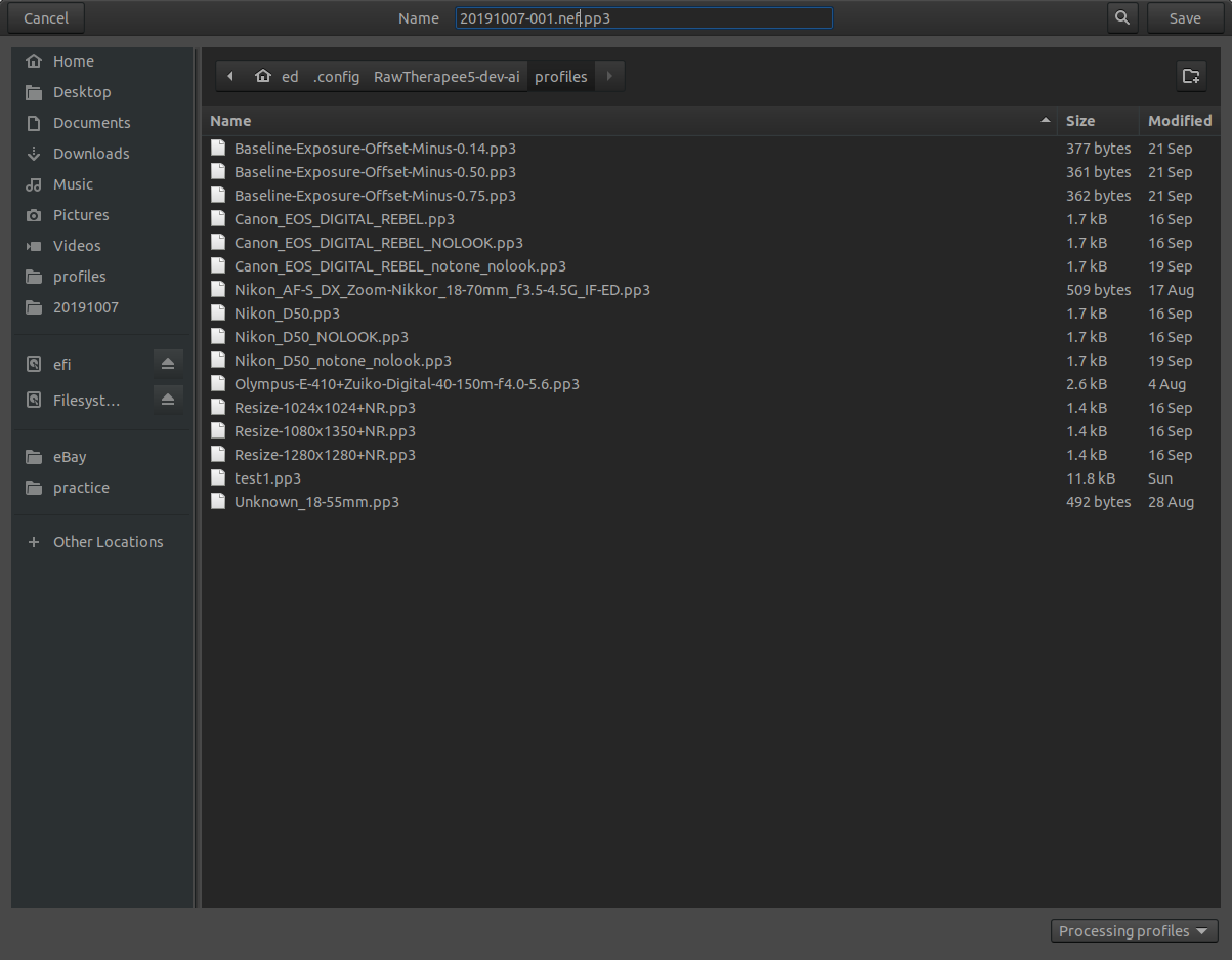 Save profile file dialog is untitled but Load profile file dialog has ...