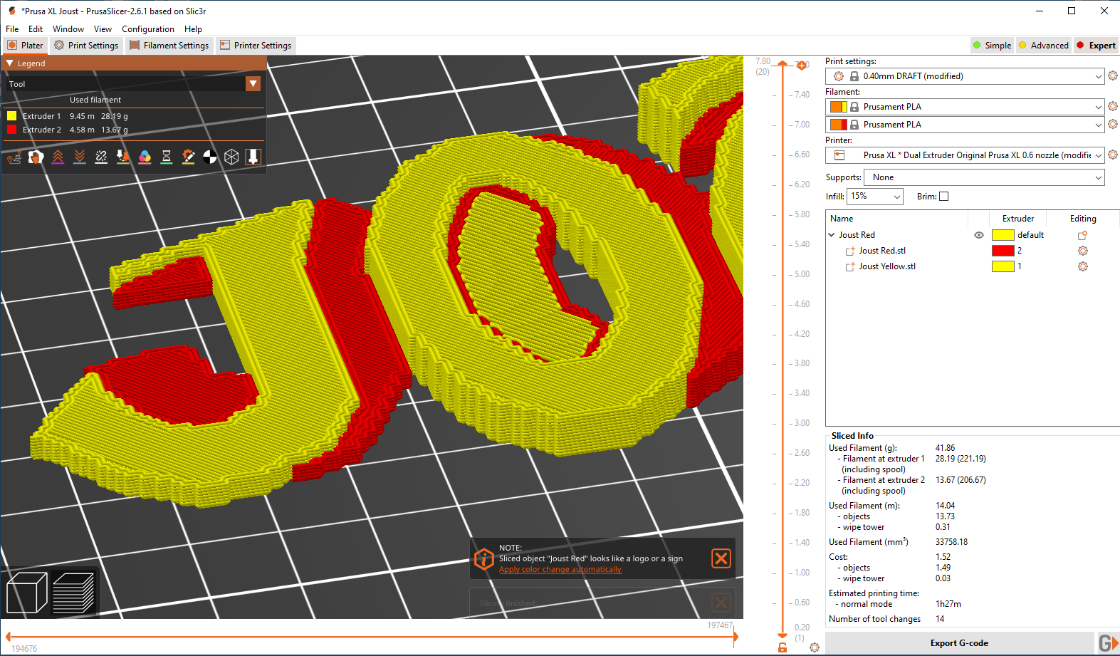 Prusa XL Multi-Extruder Slicing changes color of first STL in one spot ...