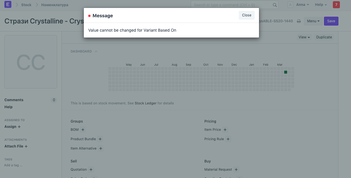 Error for item absent variants - Value cannot be changed for Variant Based On · Issue #17147 ...