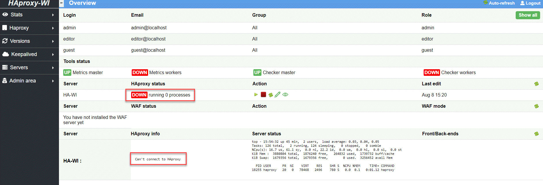 HAproxy status show down and haproxy info not connect · Issue #131 · roxy-wi/roxy-wi · GitHub