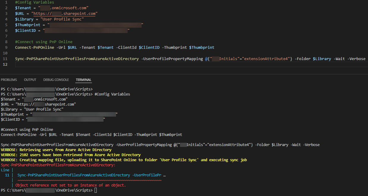 [BUG] Sync-PnPSharePointUserProfilesFromAzureActiveDirectory: Object reference not set to an ...
